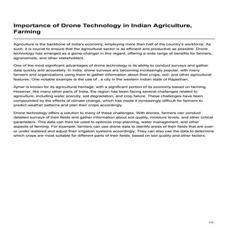 Importance of Drone Technology in Indian Agriculture, Farming.pdf