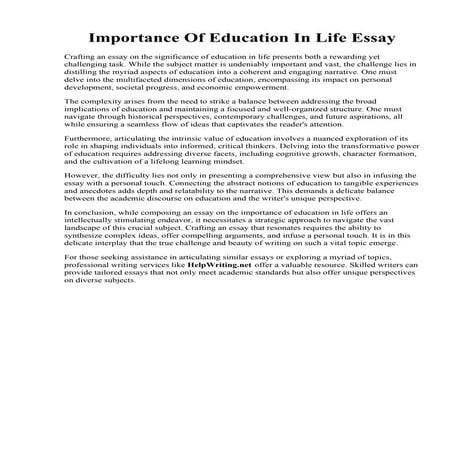 Importance Of Education In Life Essay | PDF