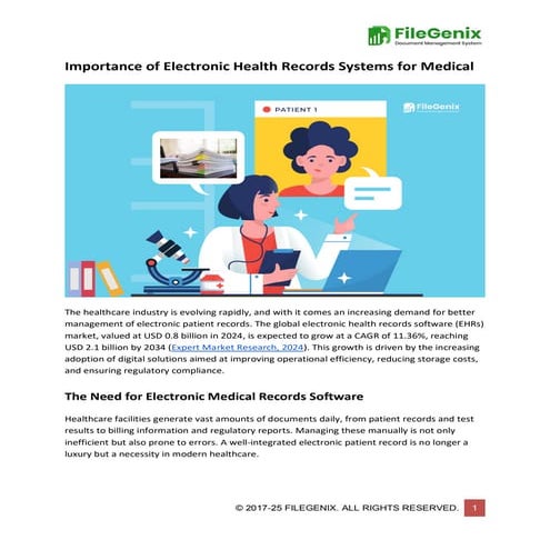 Importance of Electronic Health Records Systems for Medical | PDF