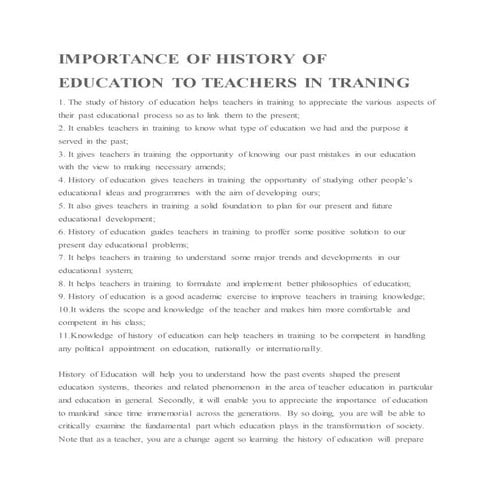 Importance of history of education | DOCX