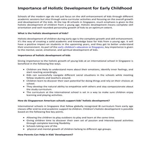 Importance of Holistic Development for Early Childhood | PDF