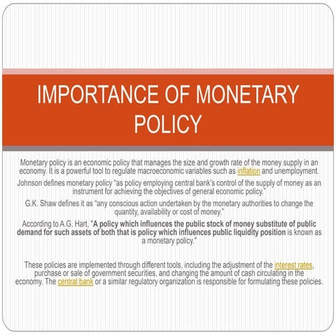 IMPORTANCE OF MONETARY POLICY by bhawna bhardwaj.pptx