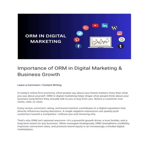 Importance of ORM in Digital Marketing & Business Growth | PDF