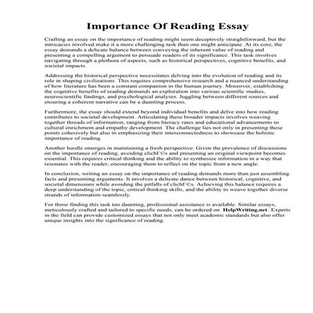 Importance Of Reading Essay | PDF