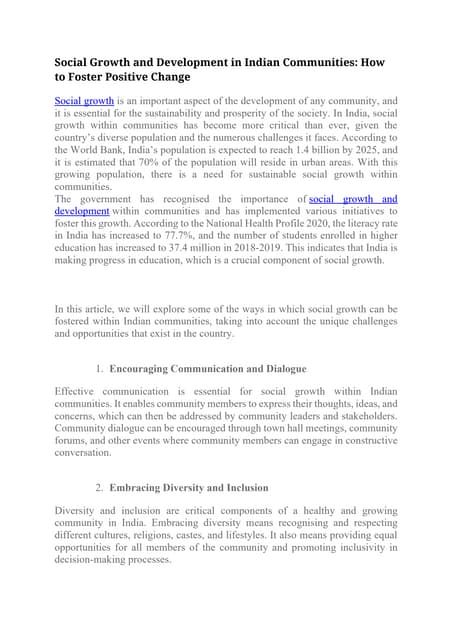 Social Development for Self-Improvement and Community Engagement | PDF