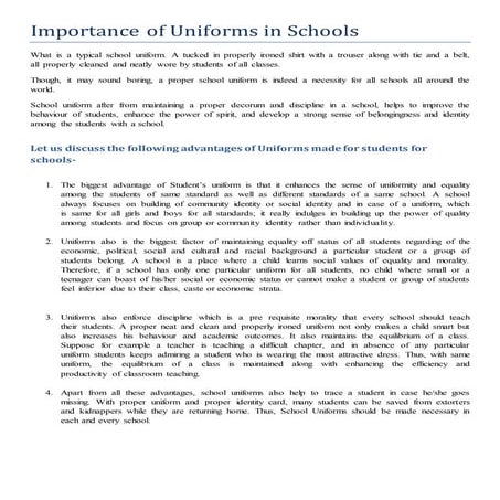 Importance of uniforms in schools | DOCX