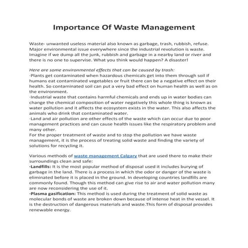Importance of waste management | PDF