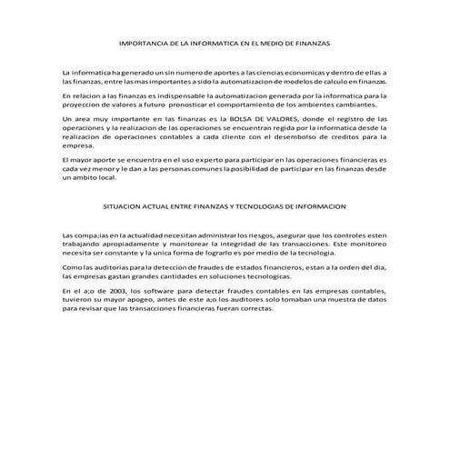 Importancia de la informatica en el medio de finanzas | DOCX