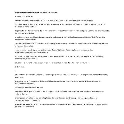 Importancia de la informática en la educación | DOCX