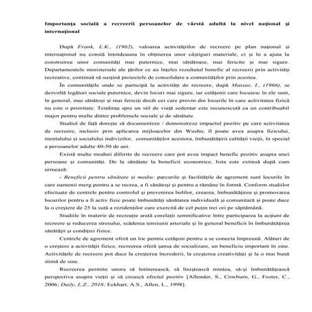 Importanta sociala a recreerii persoanelor de varsta adulta la nivel ...