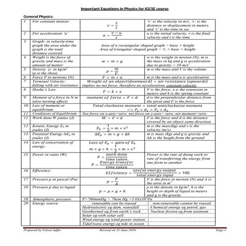 Igcse physics formula
