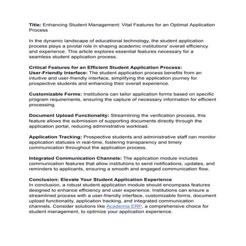 Enhancing Student Management: Vital Features for an Optimal Application Process | PDF
