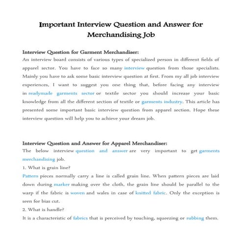 Important interview question and answer for merchandising job | PDF