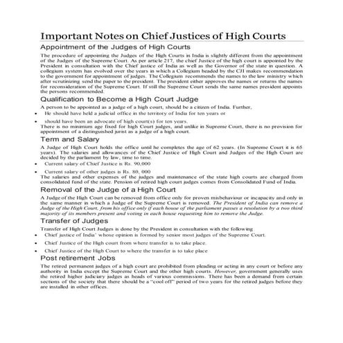 Important notes on chief justices of India | DOCX