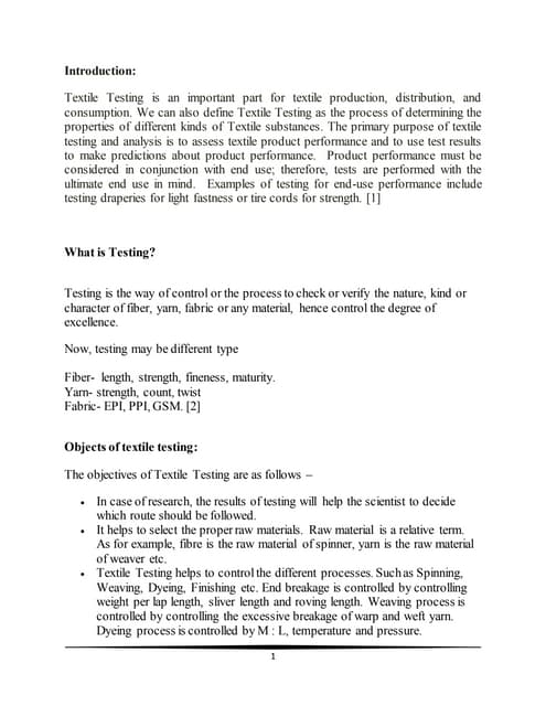 Textile Testing & Quality Control | PDF