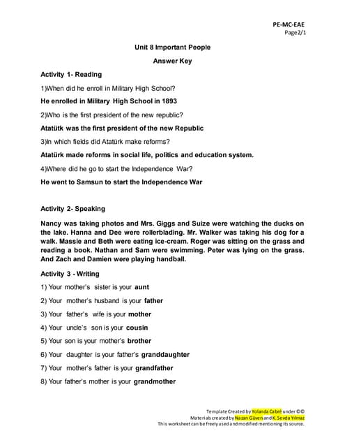 Important people assessment answer key | PDF