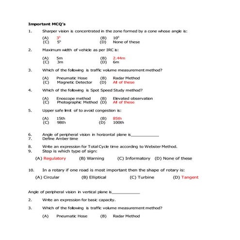 Important q of traffic | DOCX | Physics | Science
