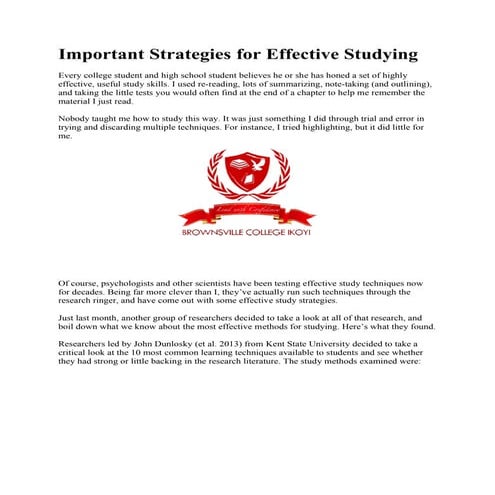 Important strategies for effective studying | PDF | Educational ...