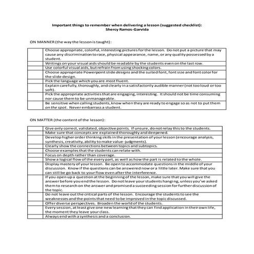 Guidelines/Checklist for Teaching | DOCX
