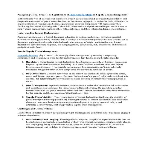 Navigating Global Trade: The Significance of Import Declarations in ...