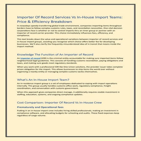 Importer Of Record Services Vs In-House Import Teams: Price ...