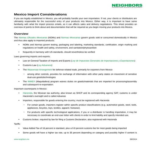 Importing to mexico considerations | PDF