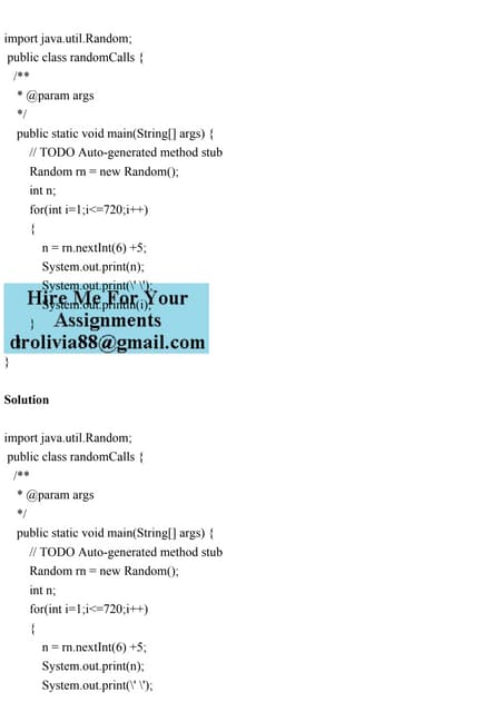 Import Java Util Random Public Class Randomcalls { Pdf