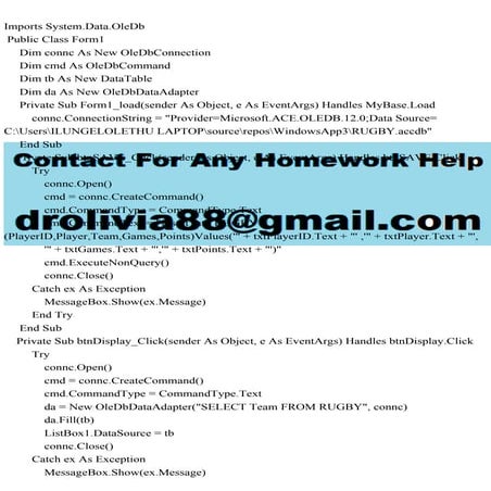 Imports System Data Oledb Public Class Form1 Dim Connc As Ne Pdf
