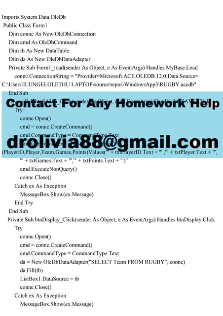 Imports System Data Oledb Public Class Form1 Dim Connc As Ne Pdf