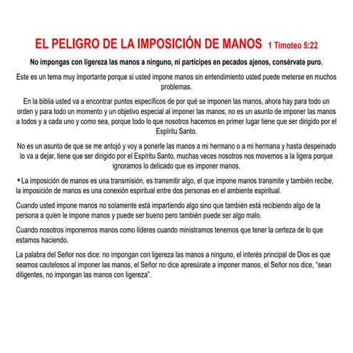 El Peligro y Propósito de la Imposición de Manos en la Vida Cristiana | PDF