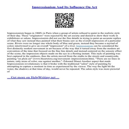 Impressionism And Its Influence On Art | PDF