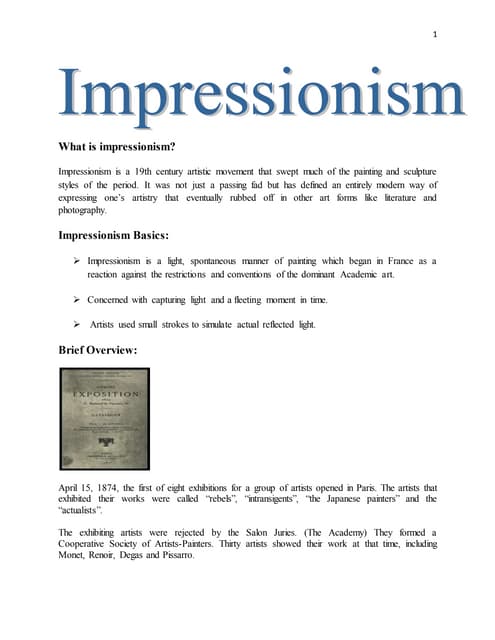 Impressionism and Post-impressionism | PPT