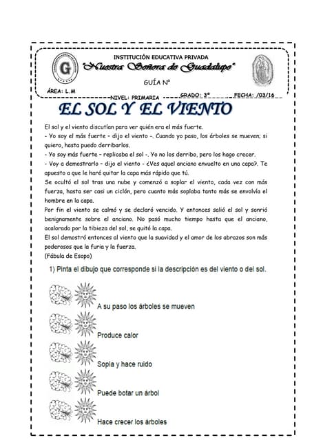 Fichas De Fábulas Sobre El Viento Y El Sol 🌞 Vacaciones,