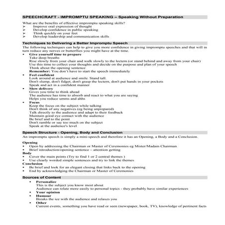 Impromtu speakinghints | PDF