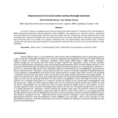 Improvement of a Local Onion Variety Through Selection | PDF