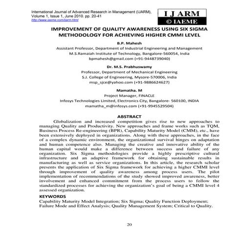 Improvement of quality awareness using six sigma methodology for ...