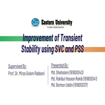 Improvement of Transient Stability of a Power System using SVC and PSS - Thesis Defense ...