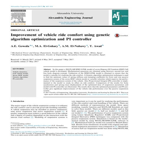 Improvement of vehicle ride comfort using geneticalgorithm optimization ...