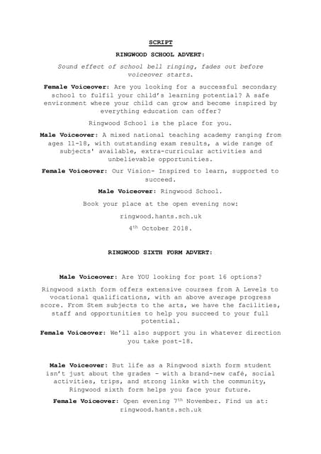 Script for ringwood school | PDF