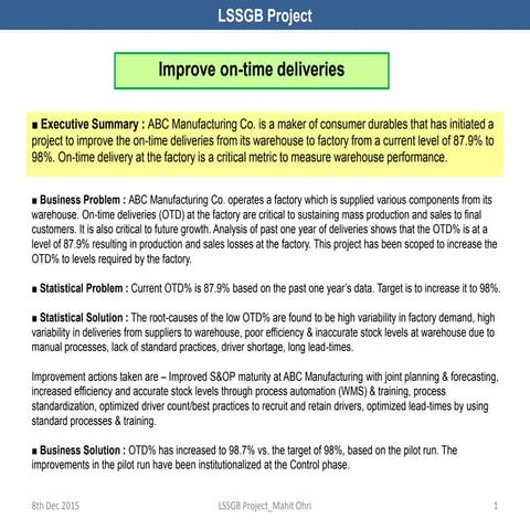 Green Belt Project Storyboard Template Example