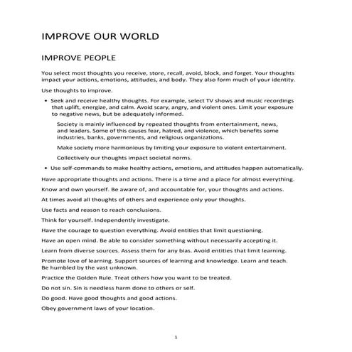 Improve Our World – People, Government, and Quality of Life | PDF