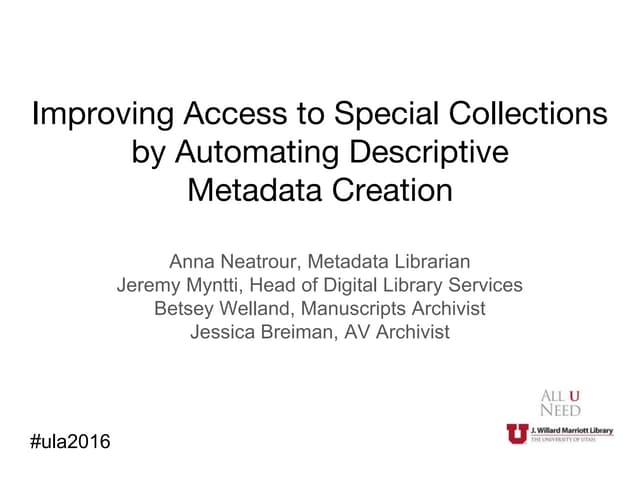 Improving Access To Special Collections By Automating Descriptive