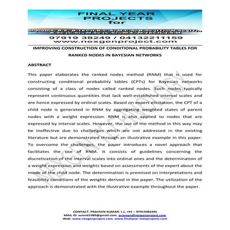 IMPROVING CONSTRUCTION OF CONDITIONAL PROBABILITY TABLES FOR RANKED NODES IN BAYESIAN NETWORKS ...