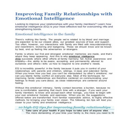 Improving family relationships with emotional intelligence | DOCX ...