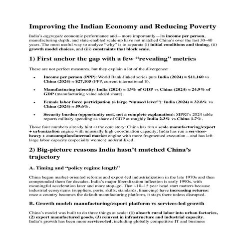 Improving Indian Economy and Reducing Poverty | PDF