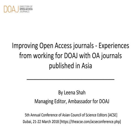Improving Open Access journals - Experiences from working for DOAJ with ...