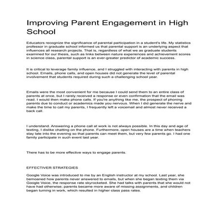 Improving Parent Engagement in High School.pdf | Parenting | Family and ...
