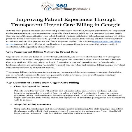 Improving Patient Experience Through Transparent Urgent Care Billing in ...