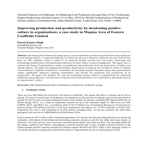 Improving production and productivity by inculcating positive culture ...