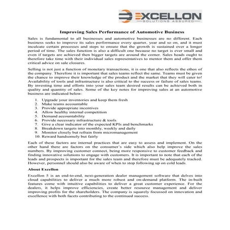 Improving Sales Performance of Automotive Business | PDF
